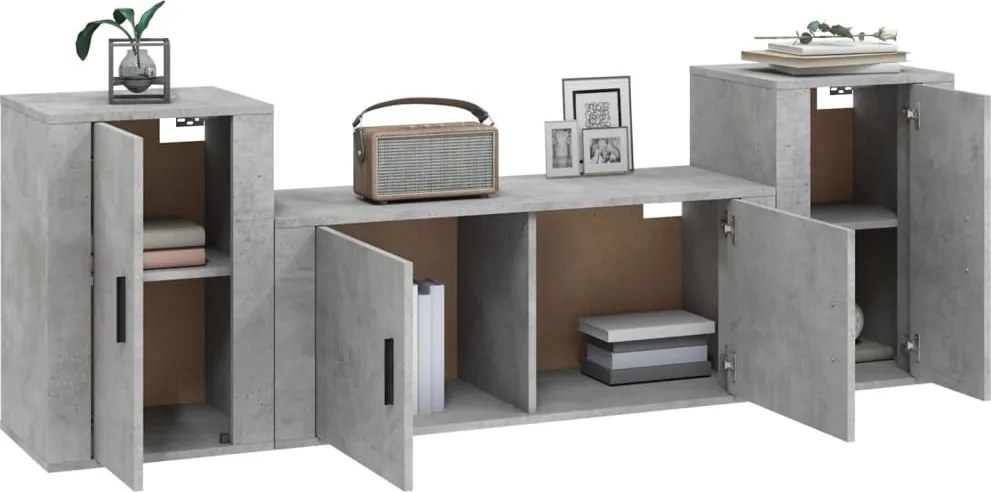 3dílný set TV skříněk betonově šedý kompozitní dřevo 3188514