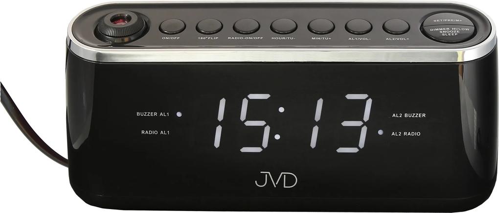 Černý digitální budík do sítě JVD SB97.3  s projektorem času a teploty