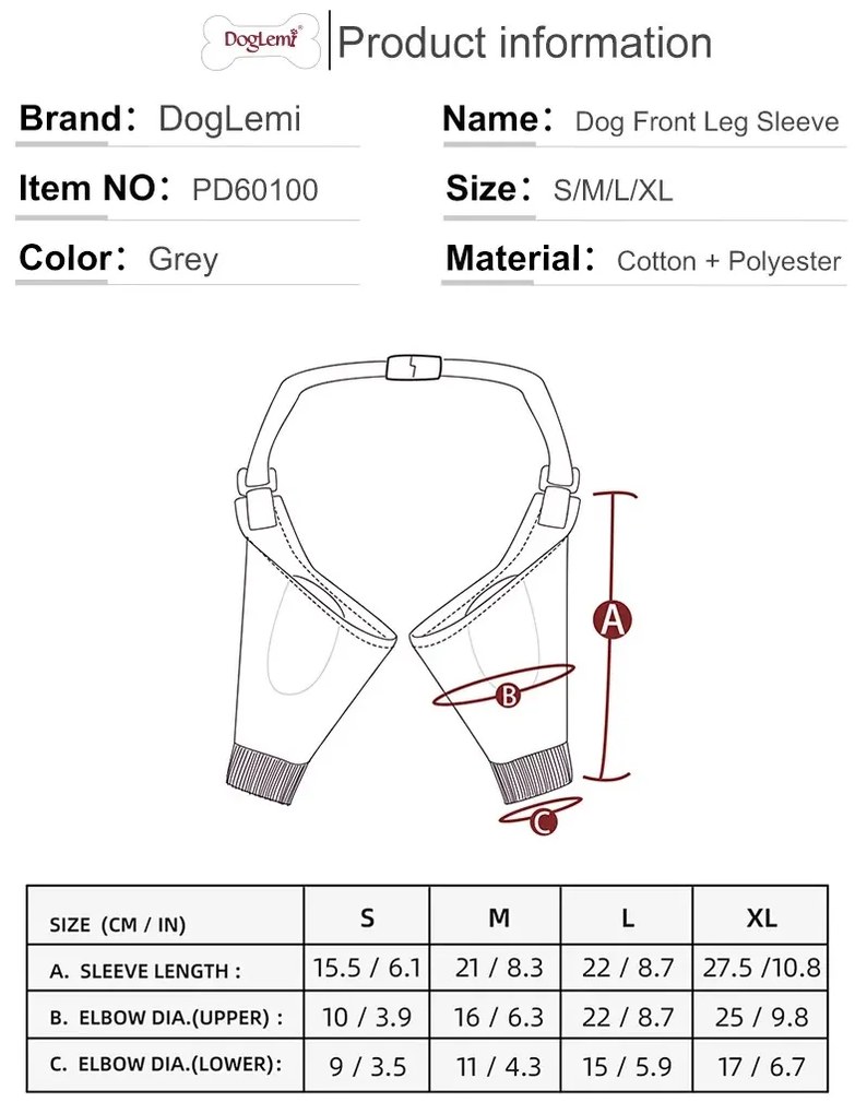 PEPU Podpora psích nohou prodyšný měkký pohodlný chránič, Barvy a parametry S