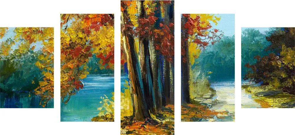 5-dílný obraz malované stromy v barvách podzimu Varianta: 100x50