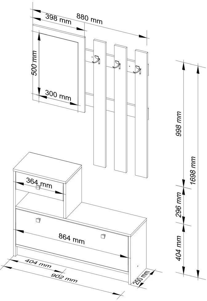 Předsíňová stěna Bole bílá