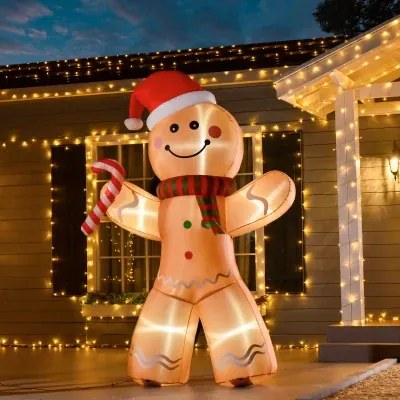 HOMCOM Samonafukovací perníkový muž, včetně ventilátoru, vánoční dekorace 2,4 m s LED světly