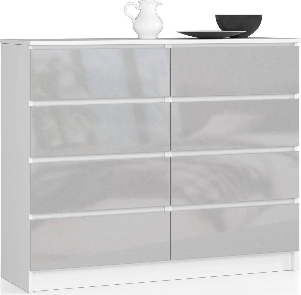 Komoda K120 8SZ bílá/metalický lesk