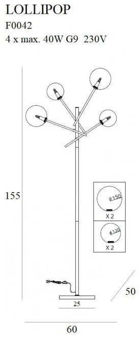 Maxlight F0042 Stojací lampa LOLLIPOP zlatá + čiré sklo