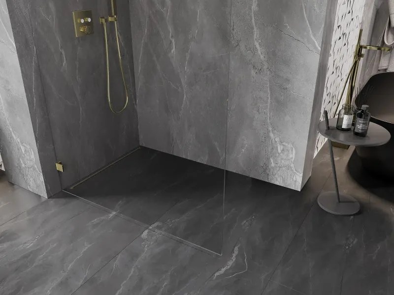 Mexen, Mexen Lunar L sprchová stěna levá 100 x 200 cm, průhledná 8 mm, zlatá - 830L-100-000-50-00-L