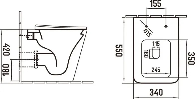 Mexen, Mexen Cube Bezokrajová stojatá WC mísa se štíhlým volně stojícím sedadlem, duroplast, matná černá - 32924085