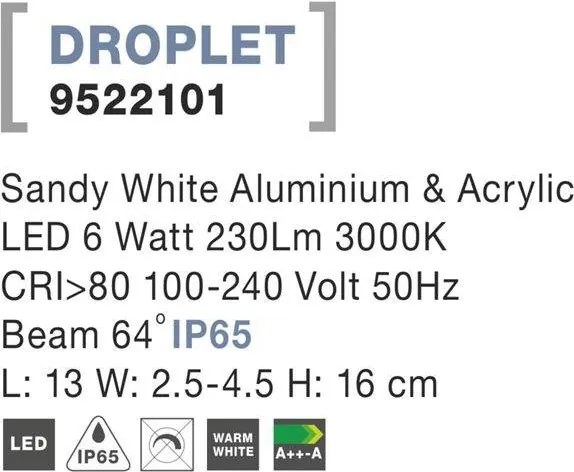 NV 9522101 Venkovní nástěnné svítidlo DROPLET bílý hliník a akryl LED 6W 3000K 100-240V 64st. IP65 - NOVA LUCE