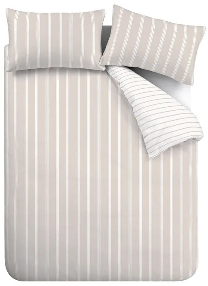 Béžové bavlněné povlečení na dvoulůžko 200x200 cm Ashford Stripe – Bianca