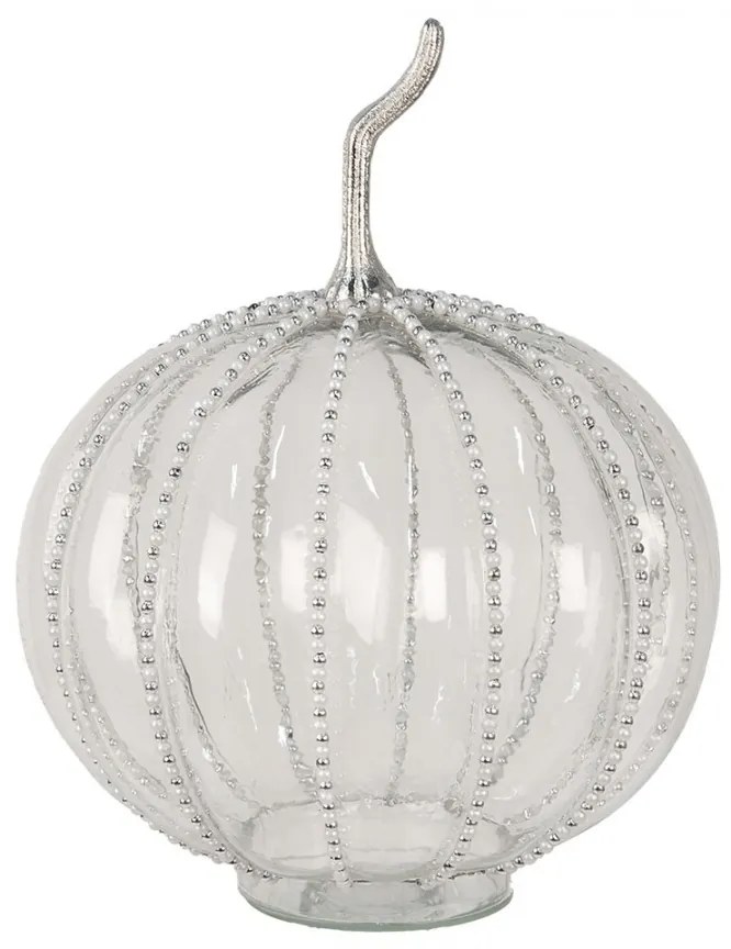 Transparentní skleněná dýně Pumpkin s korálky XL - Ø 25*33 cm