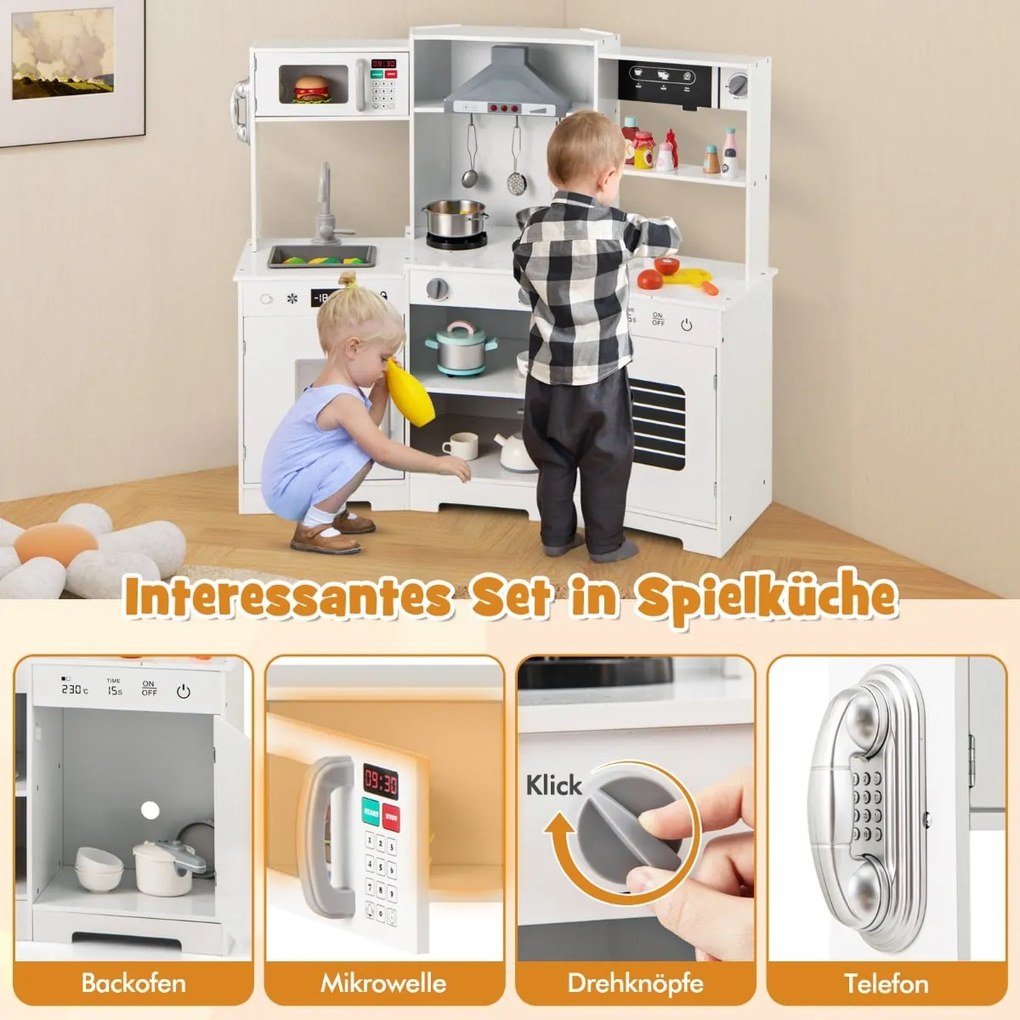 Costway Dětská kuchyňka na hraní s realistickými zvuky a světly Sada – bílý