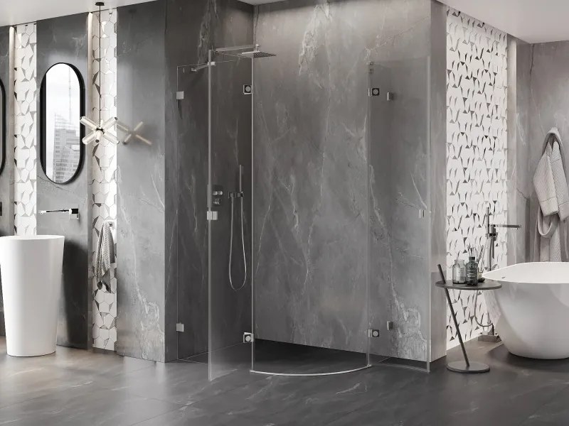 Mexen Lunar, půlkruhový sprchový kout naklápěcí doleva 100 x 70 cm, 8mm čiré sklo, ocelový profil, 833-100L-070P-97-00