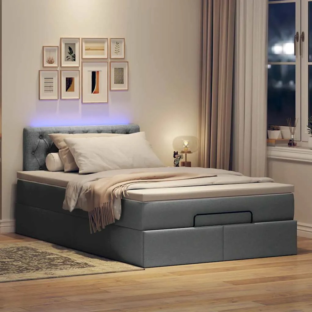 Osmanská postel s matrací & LED tmavě šedá 120x200 cm látka 3312382
