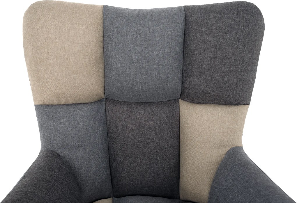 Designové houpací křeslo, patchwork šedá / béžová, KEMARO