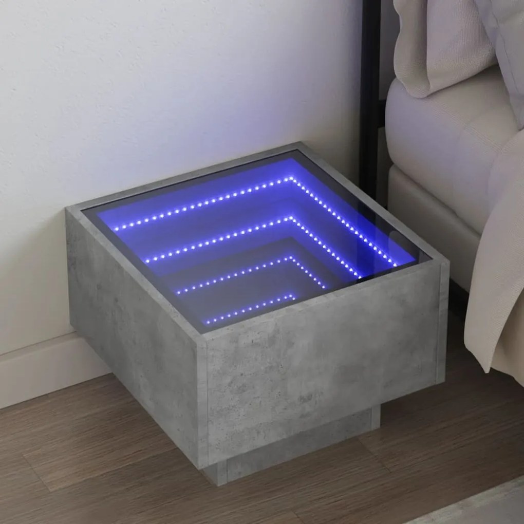 Noční stolek s Infinity LED betonově šedý 40 x 40 x 30 cm