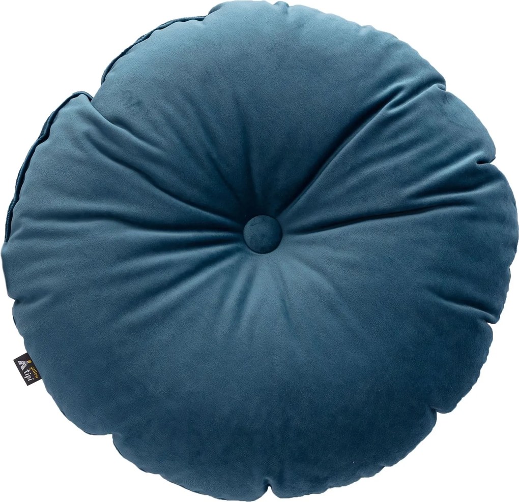 Sametový polštář s knoflíkem barva modrá látka lesklé, sametová