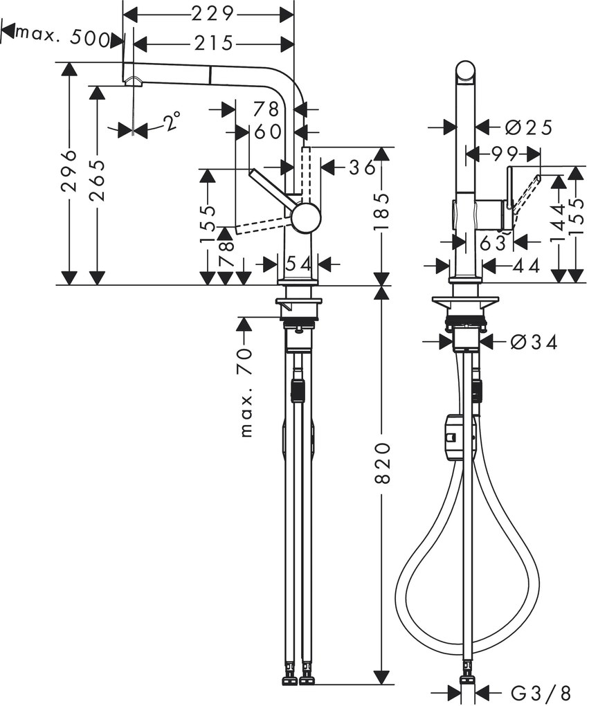 Hansgrohe M54, dřezová baterie Talis s výsuvnou koncovkou, chromová, 72808000