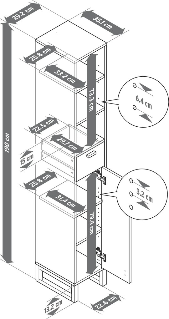 Tchibo - Vysoká koupelnová skříňka s otevřeným prostorem - barva: bílá