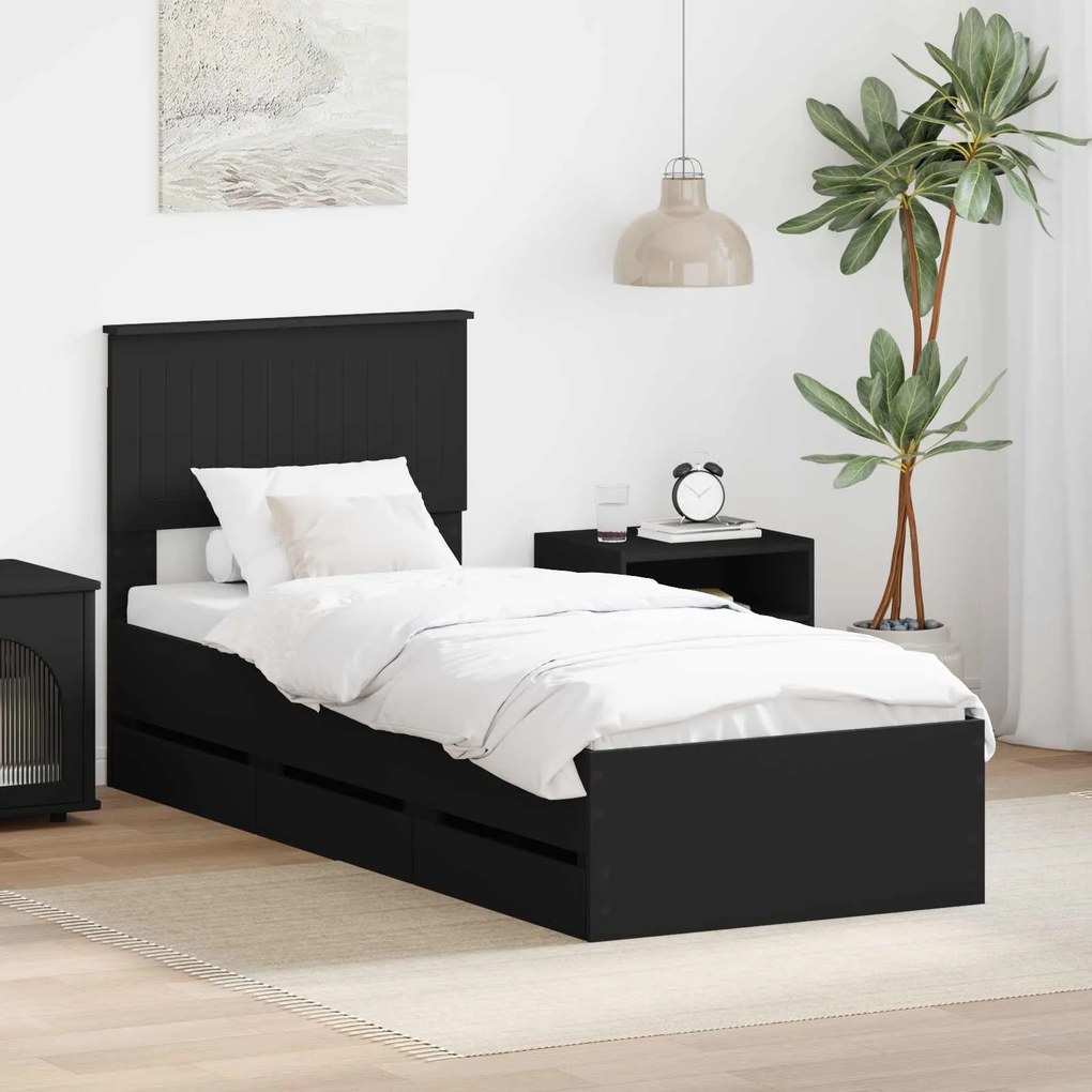 Rám postele se zásuvkou Černá 75 x 190 cm Inženýrské dřevo 3410757