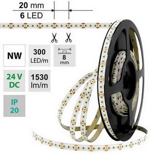 LED pásek McLED 24V neutrální bílá š=8mm IP20 18W/m 300LED/m SMD2216 ML-126.737.60.1