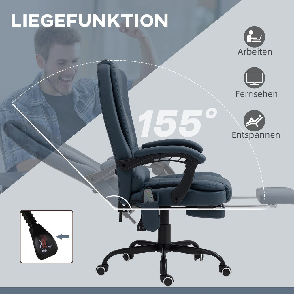 Kancelářská židle Vinsetto se 7bodovou masáží, ergonomická kancelářská židle s funkcí polohování, výškově nastavitelná manažerská židle s dálkovým ov…