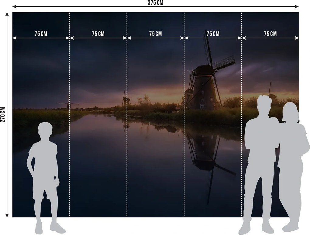 Fototapeta na míru Větrné Mlýny Kinderdijk-Elshout | Vliesová fototapeta na zed' | DFTNXXL3022