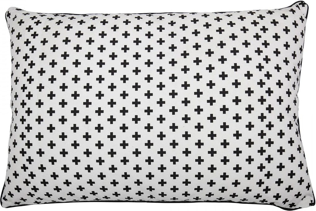 Bloomingville Maxi polštář White Cross 90x60cm, černá barva, bílá barva, textil