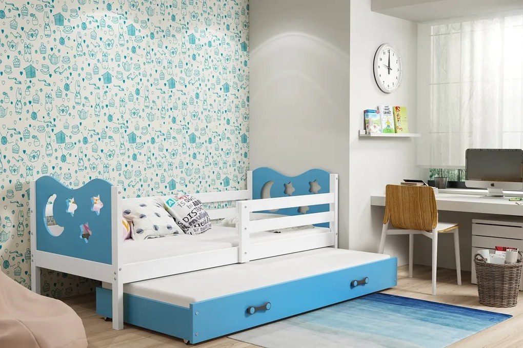 b2b1 BMS-group Dětská postel s přistýlkou MIKO 2 80x190 cm, bílá/modrá Pěnová matrace