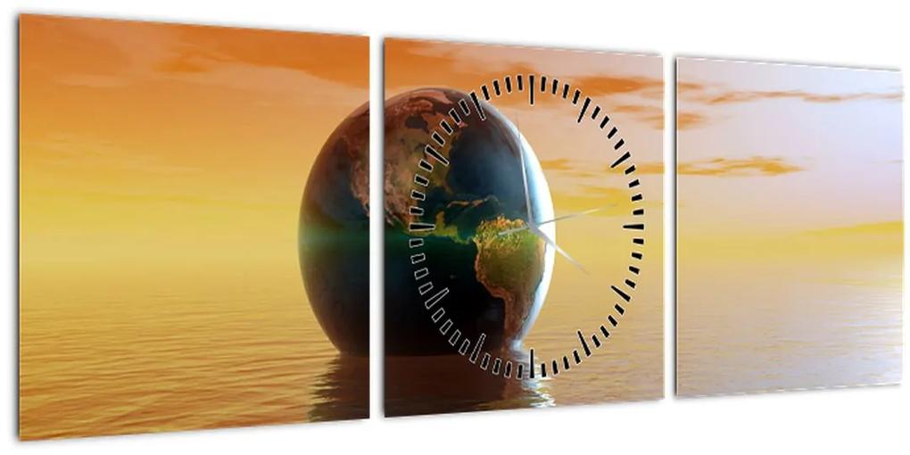 Obraz - Zeměkoule (s hodinami) (90x30 cm)