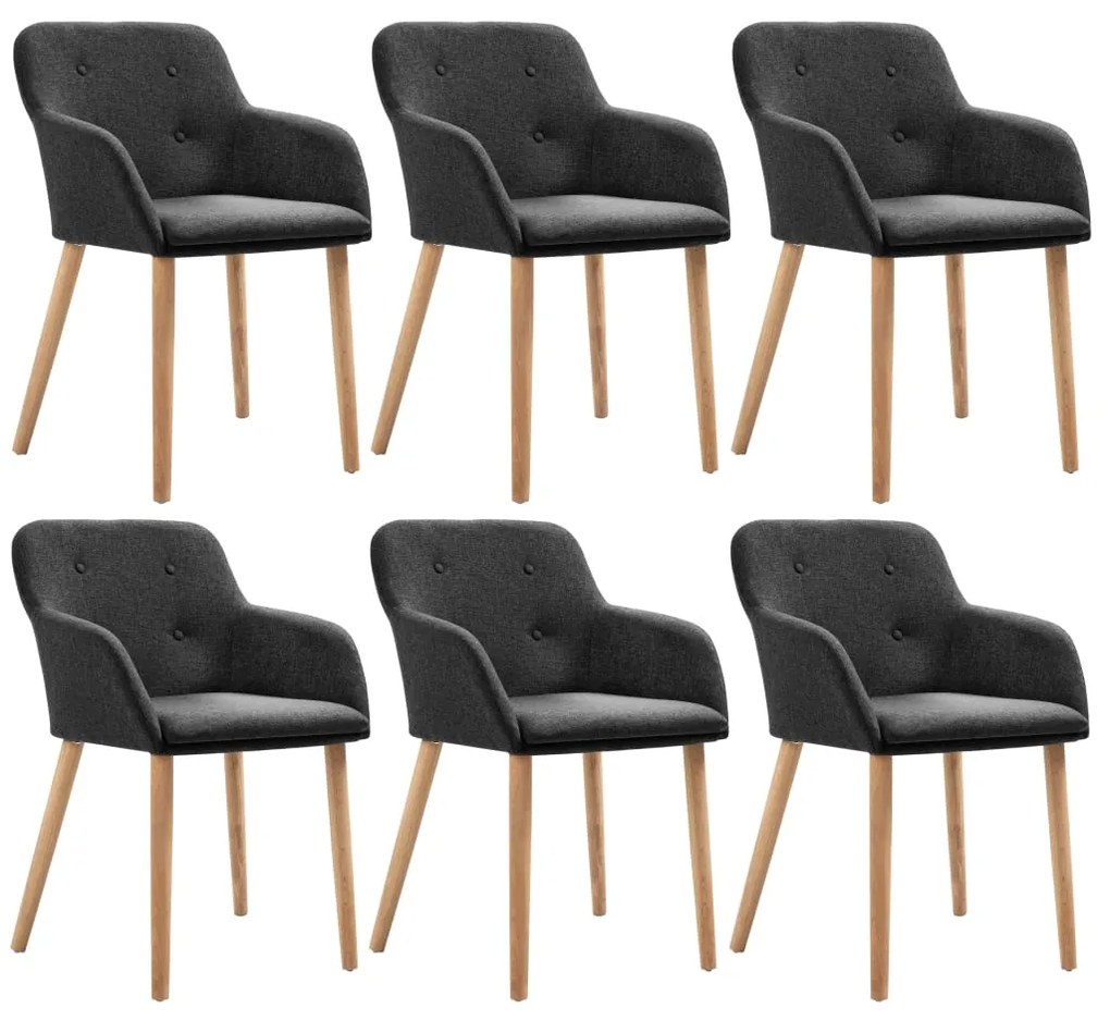 278392 vidaXL Jídelní židle 6 ks tmavě šedé textil a masivní dubové dřevo