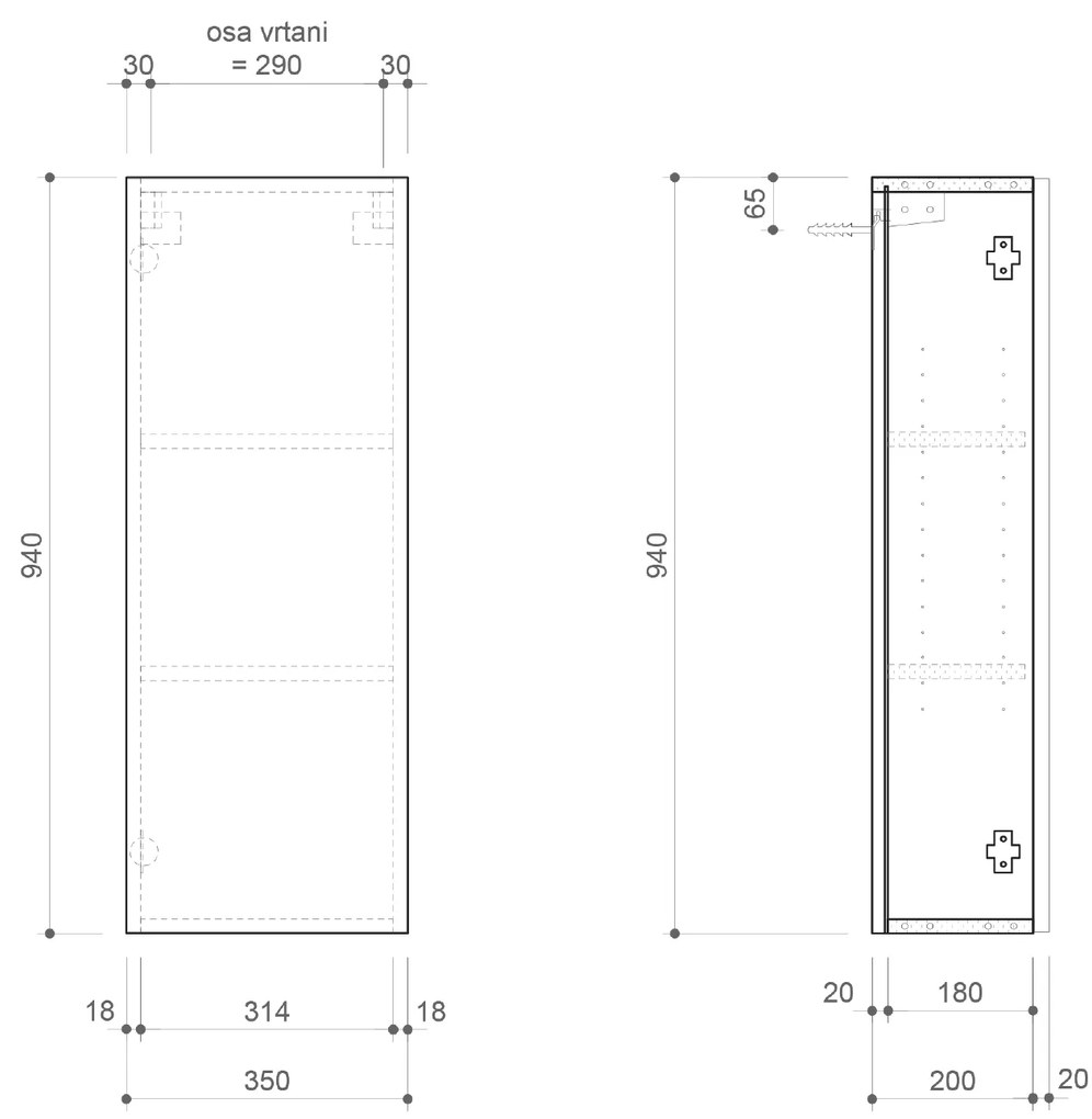 Sapho ESPACE skříňka 35x94x22cm, 1x dvířka, levá/pravá, dub alabama ESC110-2222