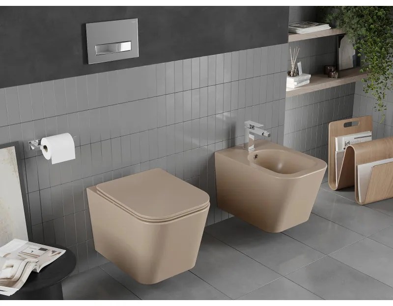 Mexen Teo Rimless, závěsná wc mísa 51x34,5x34 cm se sedátkem s pomalým dopadem z duroplastu, cappuccino matná, 30854064