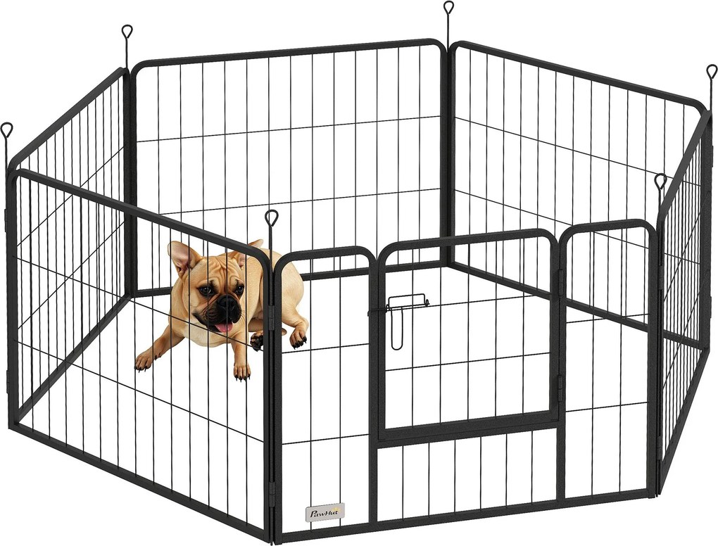 PawHut Ohrádka pro štěňata 60 cm vysoká, 6-dílná ohrádka pro psy, DIY ohrádka se dveřmi, volně se pohybující prostor pro malé psy, ocel, šedá | Aosom