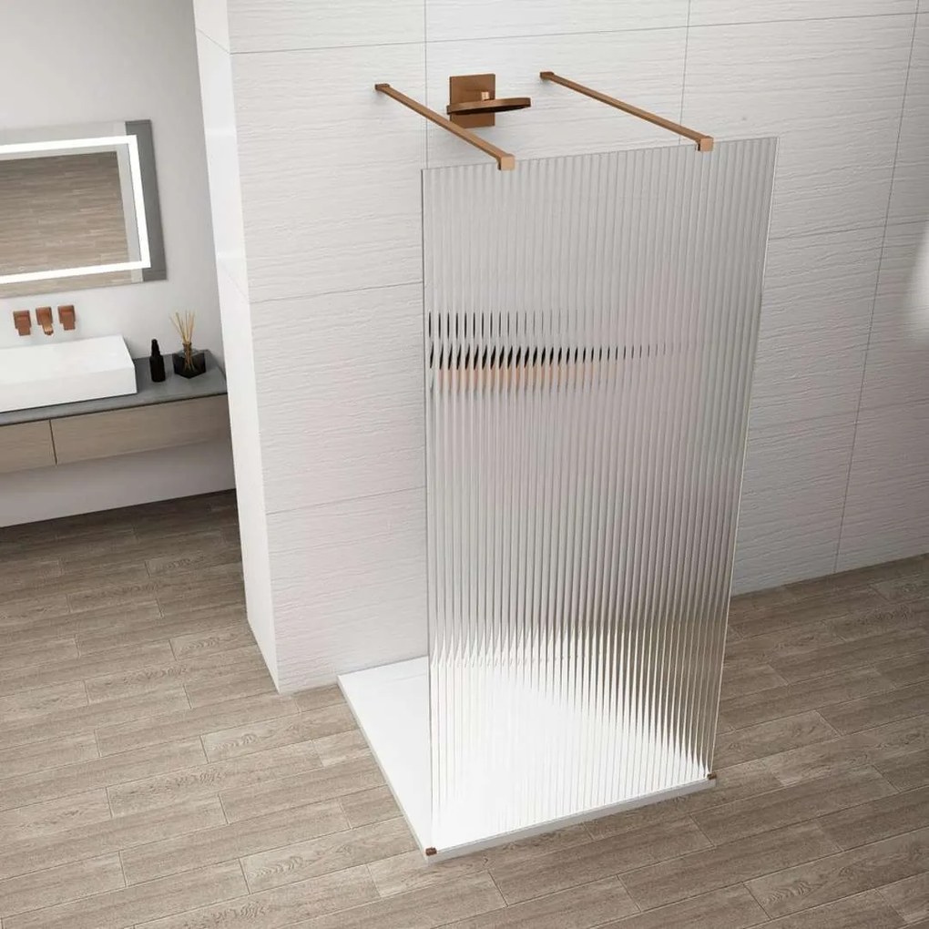 Polysan Esca - Sprchová stěna Walk-In 110x210 cm, Antidrop, sklo Flute/měď mat ES1311-10
