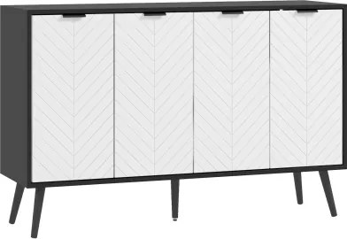 HOMCOM komoda se 4 dveřmi Komoda do obývacího pokoje Police nastavitelná do výšky Dřevěné nohy pro kuchyň Bílá a černá 120x35x77,4 cm