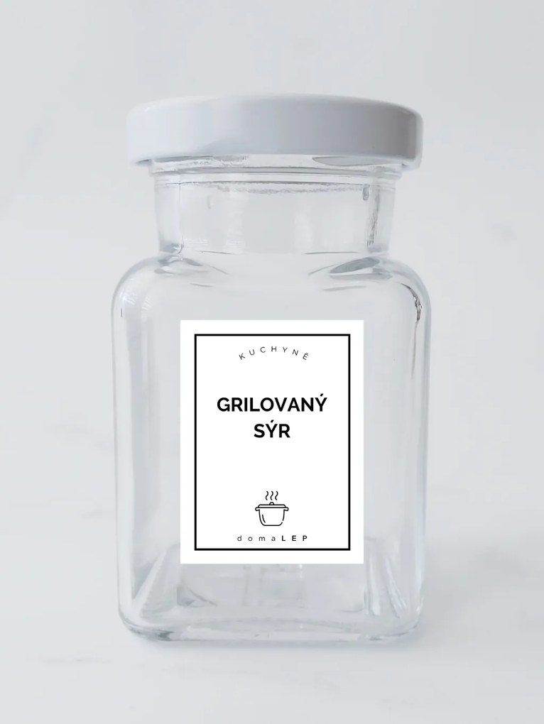 Samolepka na kořenky GRILOVANÝ SÝR bílá 3 × 4 cm tučné písmo