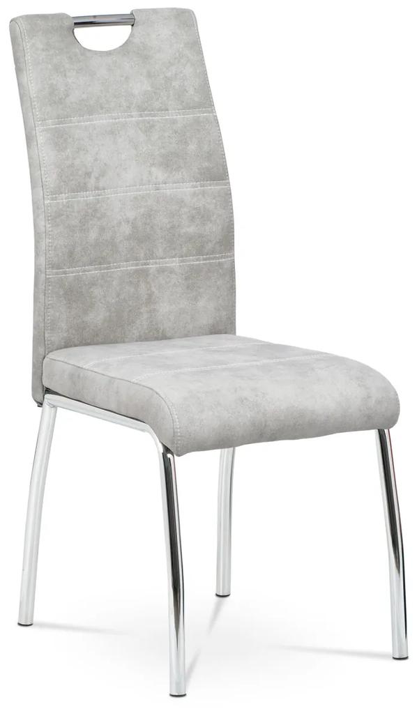 AUTRONIC Jídelní židle, potah stříbrná látka COWBOY v dekoru vintage kůže, kovová čtyřnoh