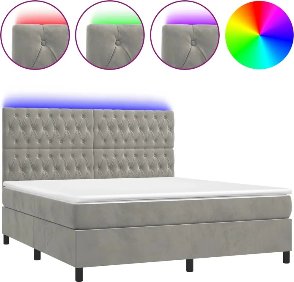 Box spring postel s matrací a LED světle šedá 160x200 cm samet 3136311