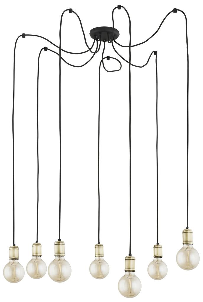 TK Lighting 1515 QUALLE - Závěsný retro lustr, černý textilní kabel, patina, 7 x E27