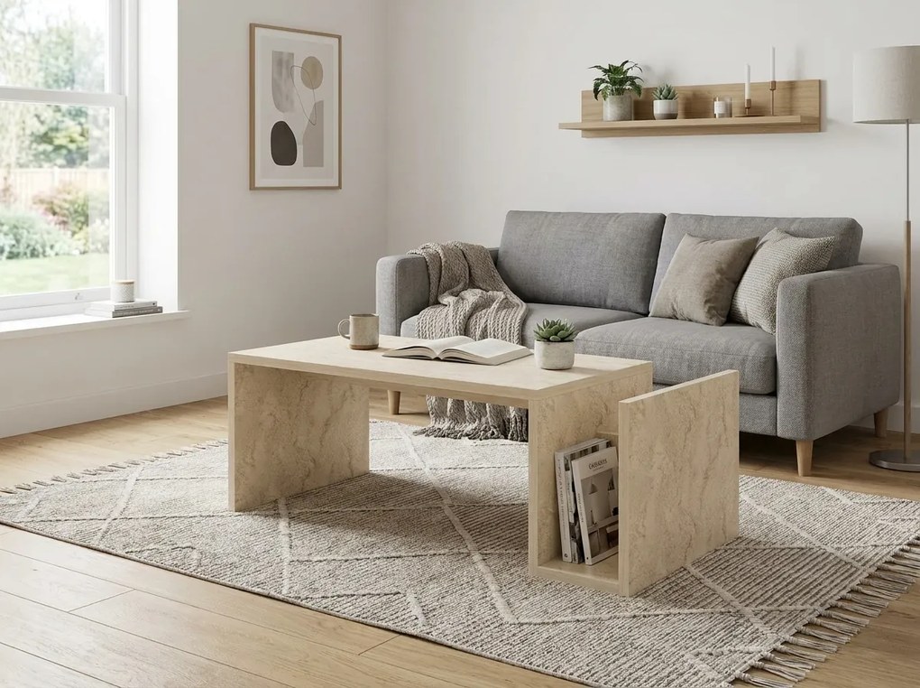 Konferenční stolek NUVAREK, travertine/béžová