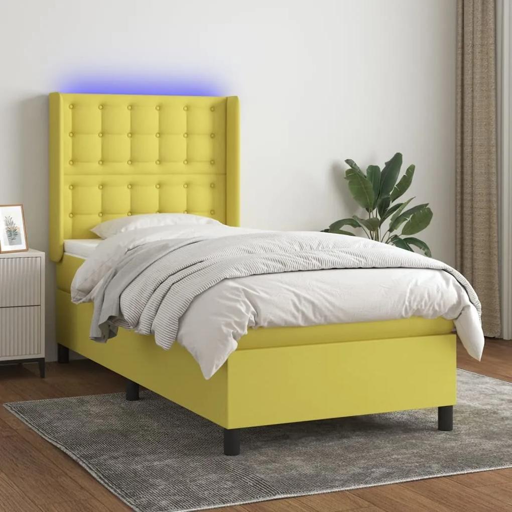 vidaXL Box spring postel s matrací a LED 90x200 cm textil [3138611] Barva: Modrá