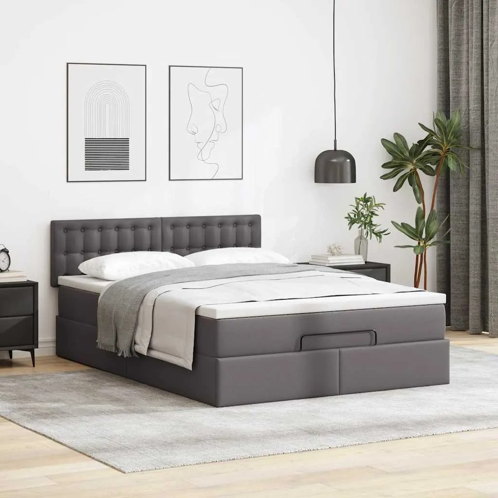 Osmanský postel s matracemi&LED šedá 140x190cm umělá kůže 3312155