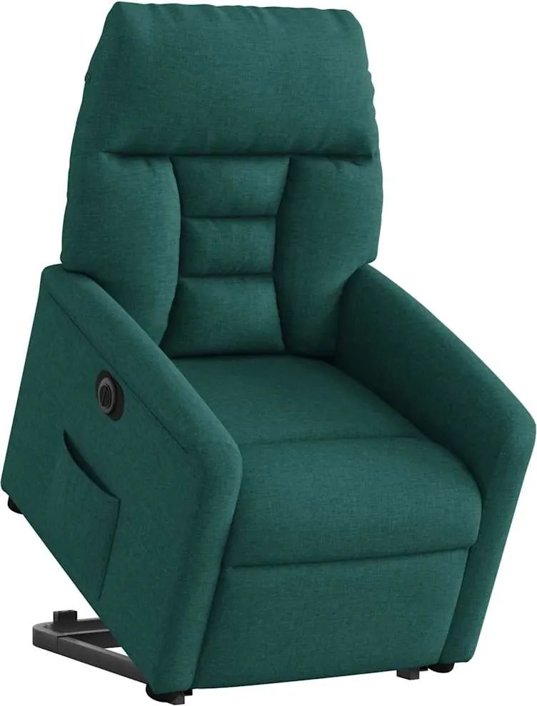 Elektrické zvedací polohovací křeslo tmavě zelené textil 3303058