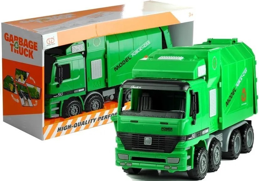 LEAN Toys Velké zelené popelářské auto s otevíracím a připínacím košem