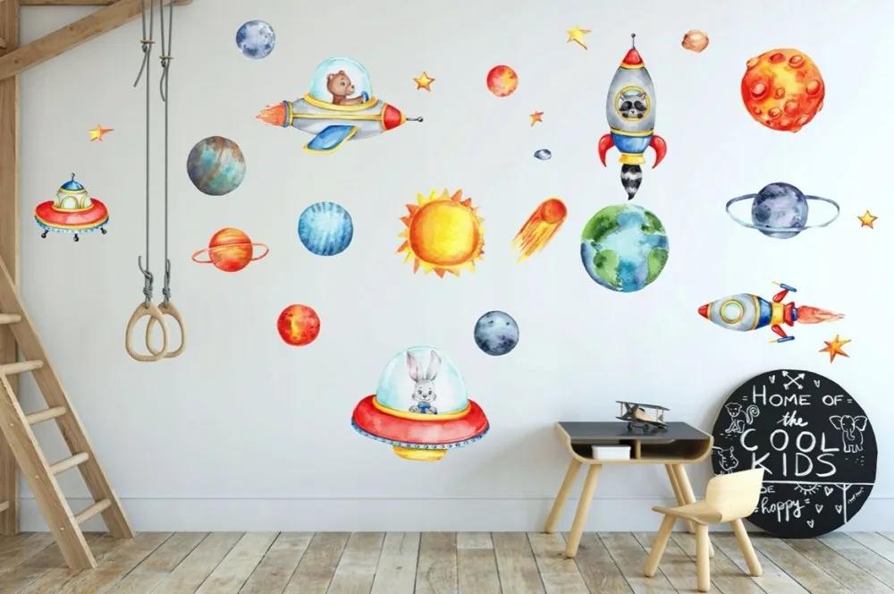 Veselá nálepka pro malé kosmonauty s motivem planet 120 x 240 cm
