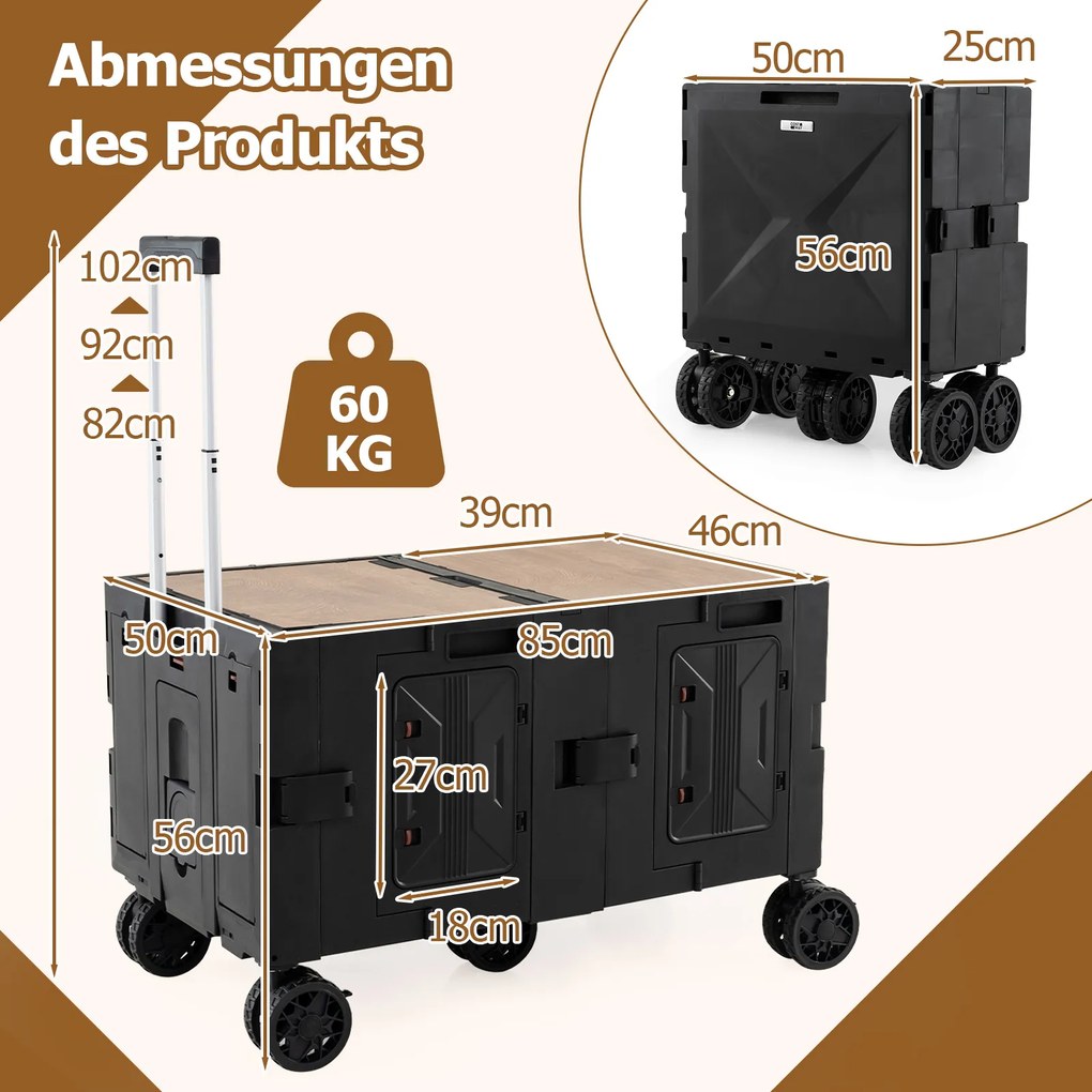 Costway Skládací ruční vozík s deskou a 2 boxy a nastavitelným