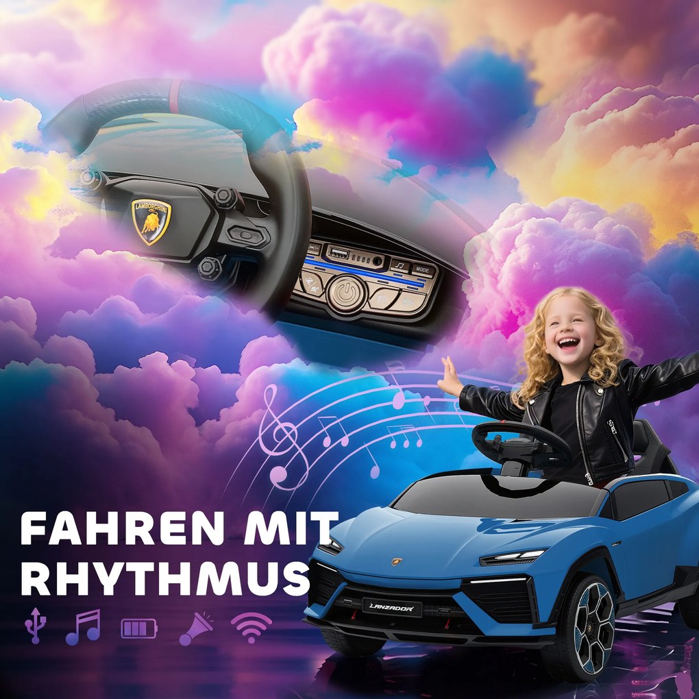 AIYAPLAY Dětské elektrické auto 12V Dětské auto s 2,4 GHz dálkovým ovládáním, 2 motory, klakson, LED, hudba, 101,5 x 49 x 43 cm, modrá