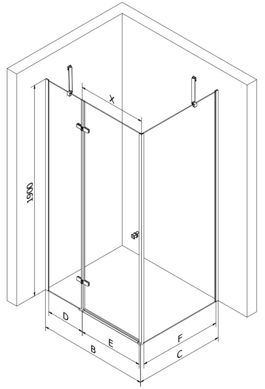 Mexen Roma sprchový kout s otočnými dveřmi 80 x 100 cm, Průhledné, Černá + sprchová vanička Flat, Černá - 854-080-100-70-00-4070