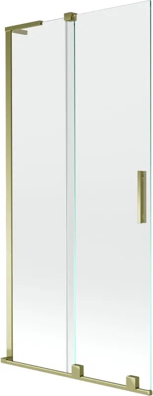 Mexen Velar L, 2-křídlová posuvná vanová zástěna 90 x 150 cm, 8mm čiré sklo, zlatý lesklý profil, 896-090-003-01-50