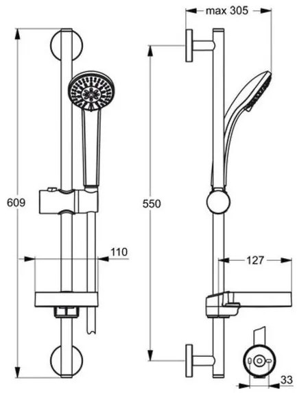 Ideal Standard Idealrain Sprchový set 60 cm, 3 jet, s tyčí B9503AA