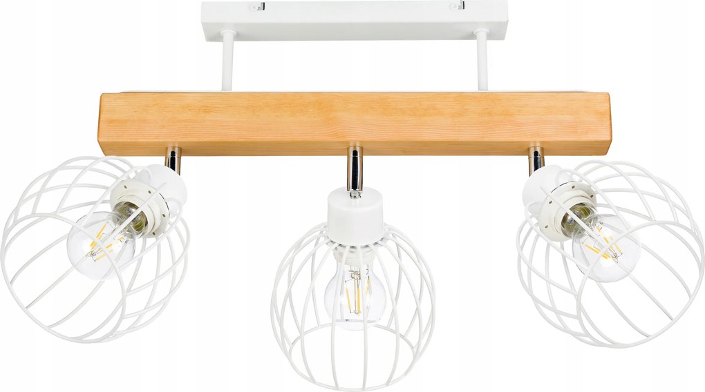 Dřevěná stropní lampa Lustr Stropní Svítidlo Loft Bílá na 3x Klosz E27